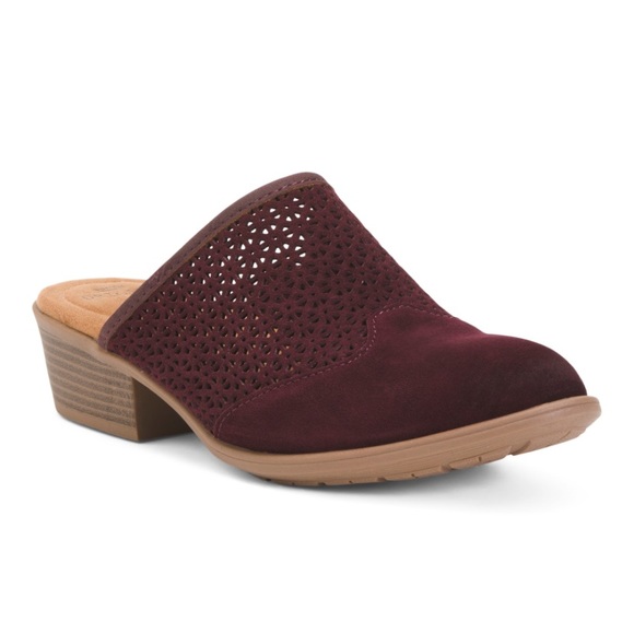 Earth | Shoes | Earth Suede Perforated Mule Heels Burgundy | Poshmark